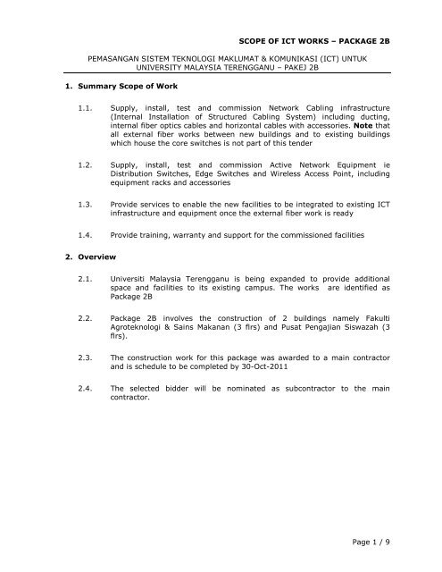 SCOPE OF ICT WORKS – PACKAGE 2B PEMASANGAN SISTEM ...
