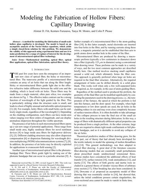 Modeling the fabrication of hollow fibers - Oxford Brookes University
