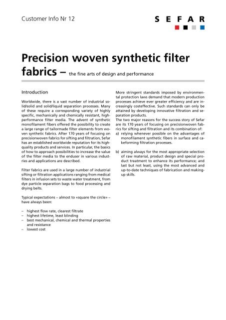 Precision woven synthetic filter fabrics - SEFAR