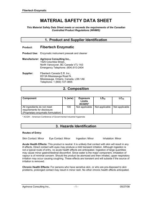 MATERIAL SAFETY DATA SHEET - Fibertech Canada Inc