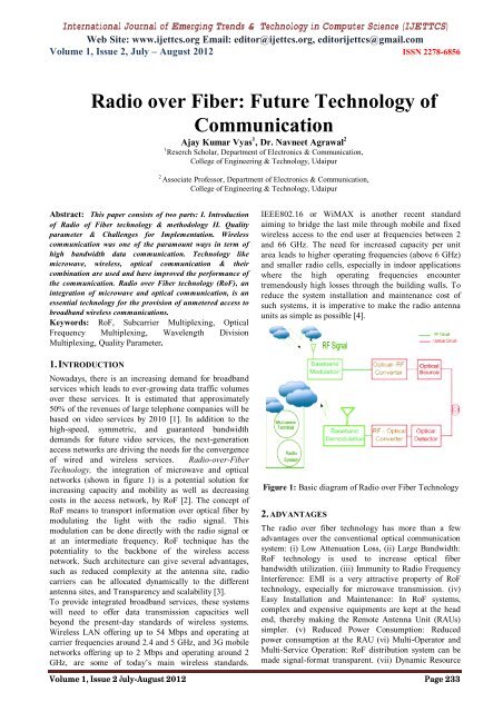 Radio over Fiber: Future Technology of Communication - IJETTCS ...