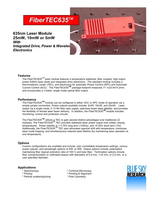 FiberTEC(TM) 635 nm Laser Module - Claire Lasers Corporation