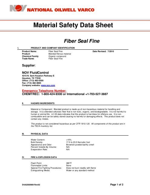 NOV Fiber Seal Fine MSDS - Red River Supply