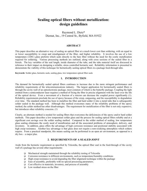 Sealing Optical Fibers Without Metallization