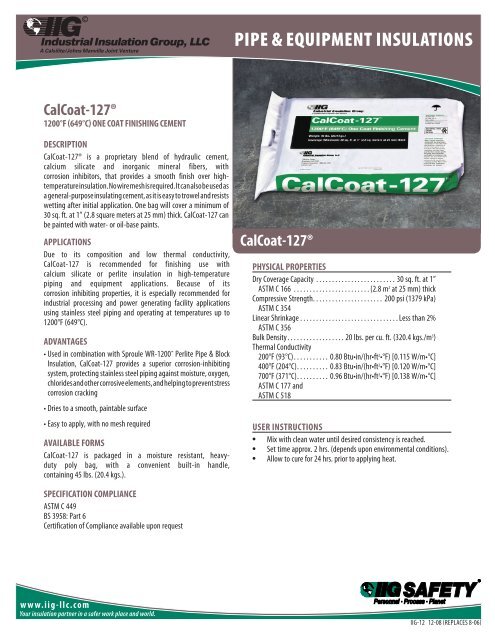 SAFETY PIPE & EQUIPMENT INSULATIONS - GlassCell Isofab Inc.