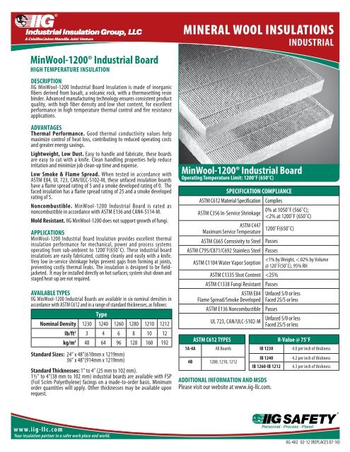 MinWool-1200® Industrial Board - Industrial Insulation Group, LLC