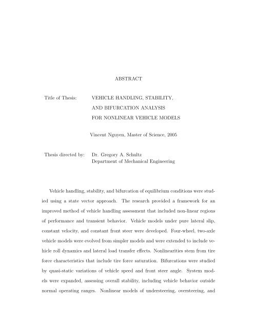VEHICLE HANDLING, STABILITY, AND - DRUM - University of ...