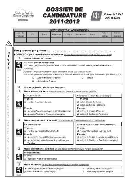 dossier de candidature 2014/2015 dossier de - FFBC - Lille 2