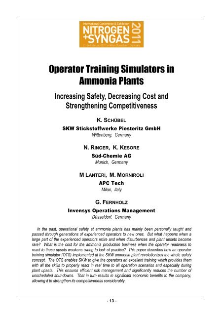 Operator Training Simulators in Ammonia Plants