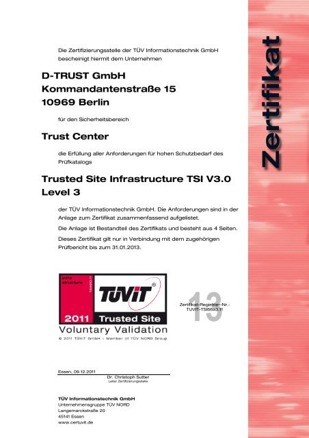 Trusted Site Infrastructure TSI V3.0 Level 3 - TÜViT