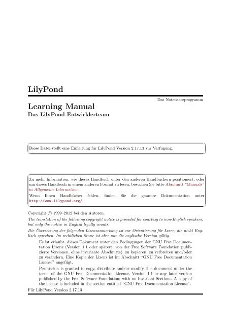 LilyPond Learning Manual - Reinhold Kainhofer