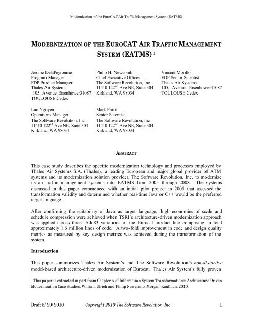 Modernization of Eurocat into EATMS/SESAR architectures - Object ...