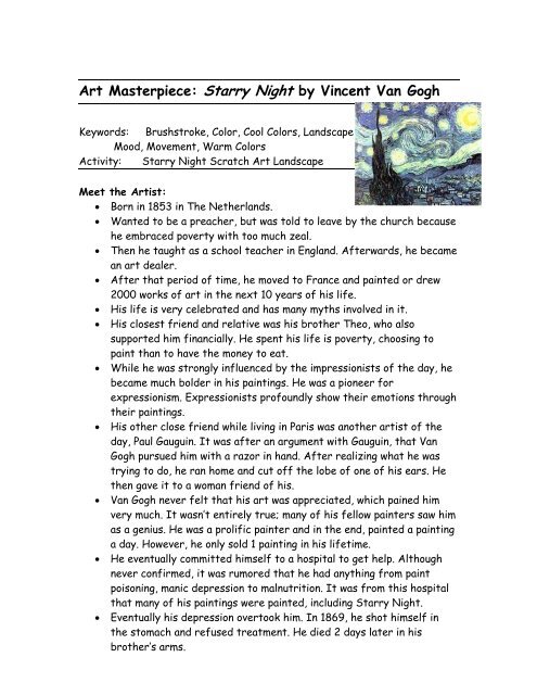 Art Masterpiece: Starry Night by Vincent Van Gogh