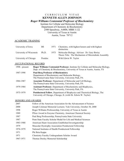 KENNETH ALLEN JOHNSON Roger Williams Centennial Professor ...