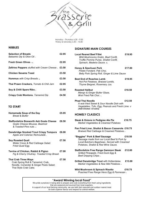 Brasserie & Grill Menu - Three Horseshoes Inn