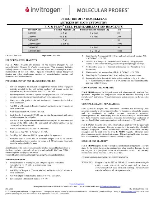 FIX & PERM CELL PERMEABILIZATION REAGENTS - Invitrogen