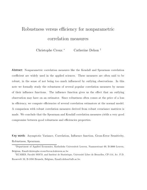 Robustness Versus Efficiency For Nonparametric Correlation Measures