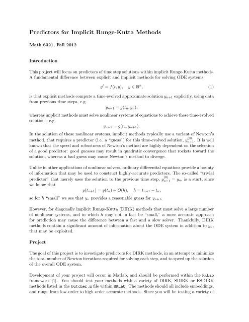 Predictors For Implicit Runge Kutta Methods Daniel R Reynolds 