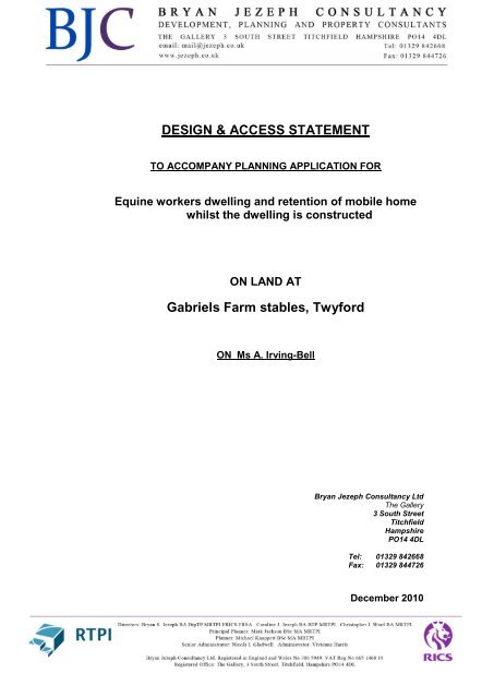 DESIGN & ACCESS STATEMENT Gabriels Farm stables, Twyford