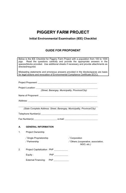 PIGGERY FARM PROJECT - Environmental Management Bureau
