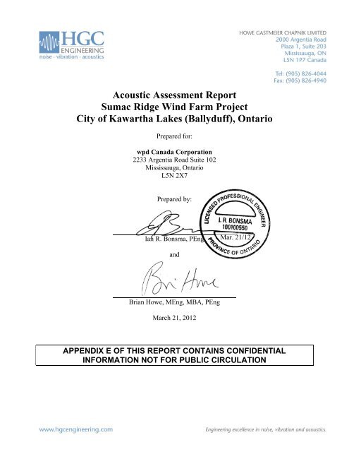 Acoustic Assessment Report Sumac Ridge Wind Farm Project City ...