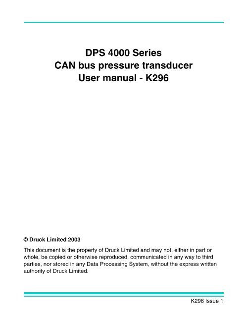 DPS 4000 Series CAN bus pressure transducer User manual - GE ...