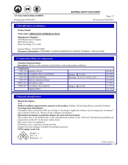 greenlite express-24 plus - Material Safety Datasheets - ANH ...