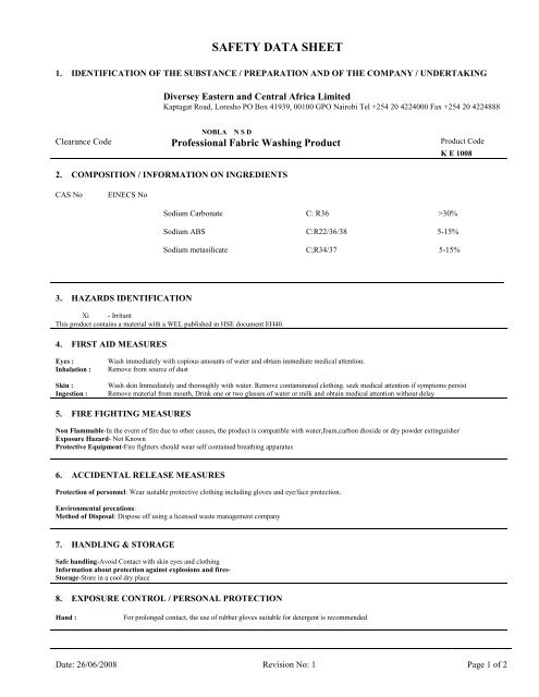 MSDS-Nobla N S D - Diversey Catalogue