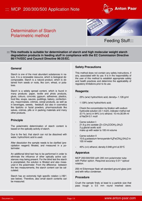 Determination of Starch - Polarimetric method