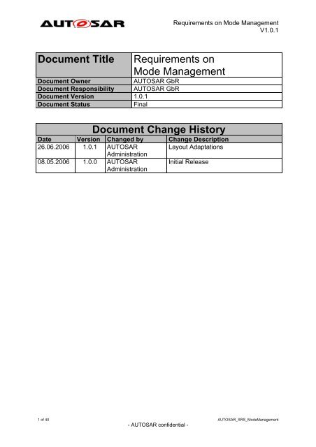 Requirements on Mode Management - autosar