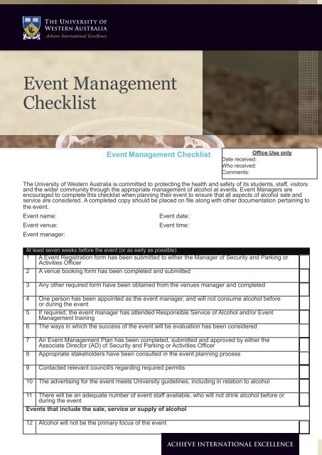 Event Management Checklist - The University of Western Australia