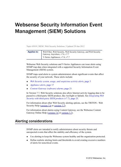 Websense Security Information Event Management (SIEM) Solutions