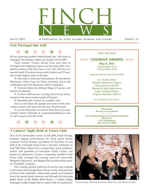 N E W S - Finch College Alumnae Association