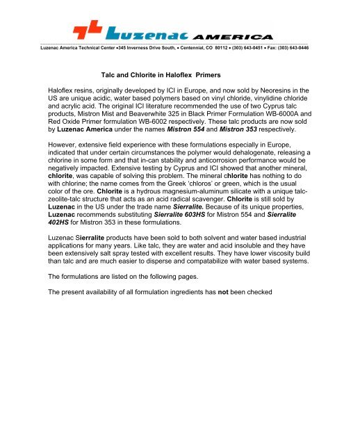 Talc and Chlorite in Haloflex Primers - Fitz Chem Corporation