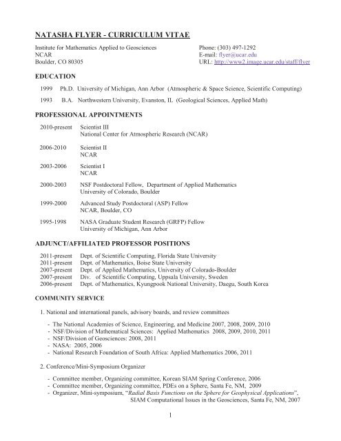 NATASHA FLYER - CURRICULUM VITAE - IMAGe - UCAR