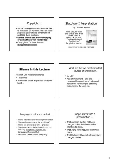 Statutory Interpretation - Dr Peter Jepson