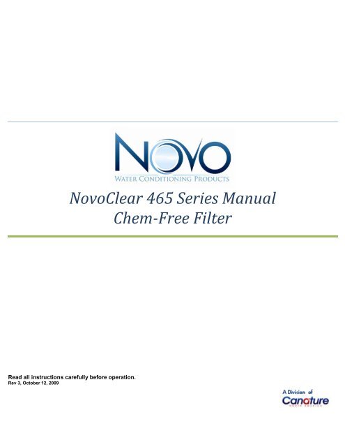 NovoClear 465 Series Manual Chem-Free Filter - Novo Water ...
