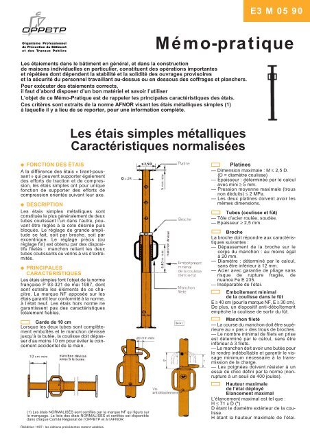 Les étais simples métalliques Caractéristiques ... - Forum Point.P