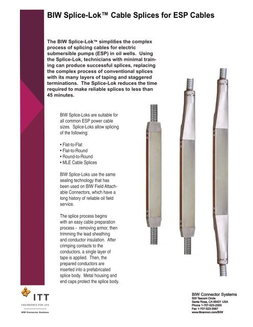 BIW Splice-Lok™ Cable Splices for ESP Cables - ITT BIW ...
