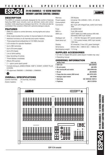 ESP II 24 Technical Specification Sheet - Jands