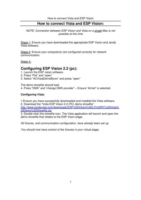 How to connect Vista and ESP Vision: Configuring ... - Jands Vista