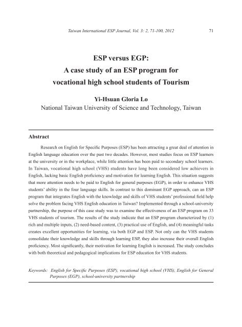 ESP versus EGP: A case study of an ESP program for vocational ...