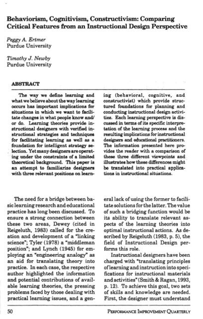 Behaviorism Cognitivism Constructivism Comparing