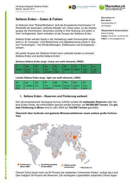 Seltene Erden – Daten & Fakten - Öko-Institut eV