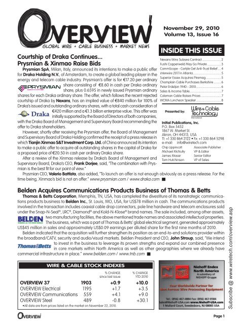 INSIDe THIS ISSUe - Wire & Cable Technology International ...