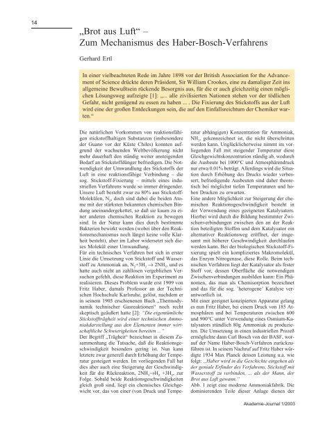 „Brot aus Luft“ – Zum Mechanismus des Haber-Bosch-Verfahrens