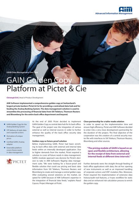 GAIN Golden Copy for Pictet - AIM Software