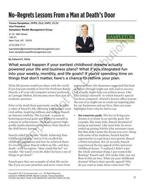 Sample: Not for Distribution - Horsesmouth