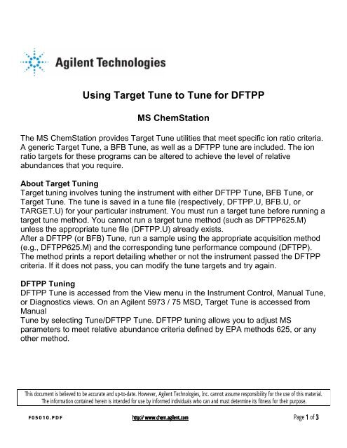 Using Target Tune to Tune for DFTPP - Agilent Technologies