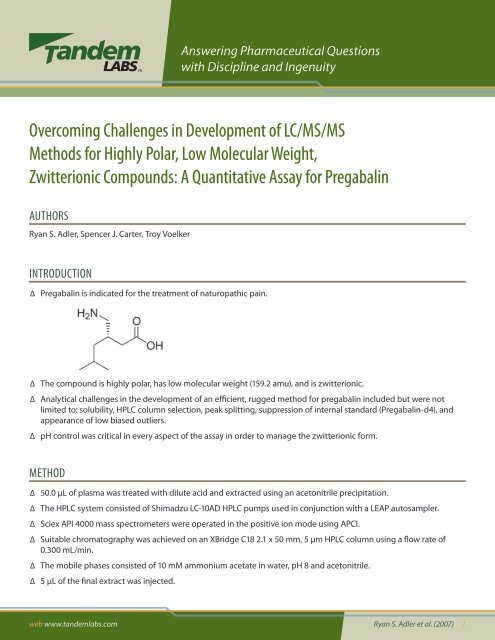 Overcoming Challenges in Development of LC/MS ... - Tandem Labs